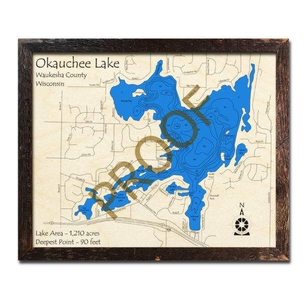Okauchee Lake, WI Wood Map | 3D Nautical Wood Charts