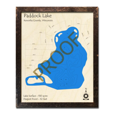 Paddock Lake, WI Wood Map | 3D Nautical Wood Charts