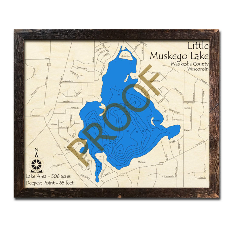 Little Muskego Lake, WI Wood Map | 3D Nautical Wood Charts