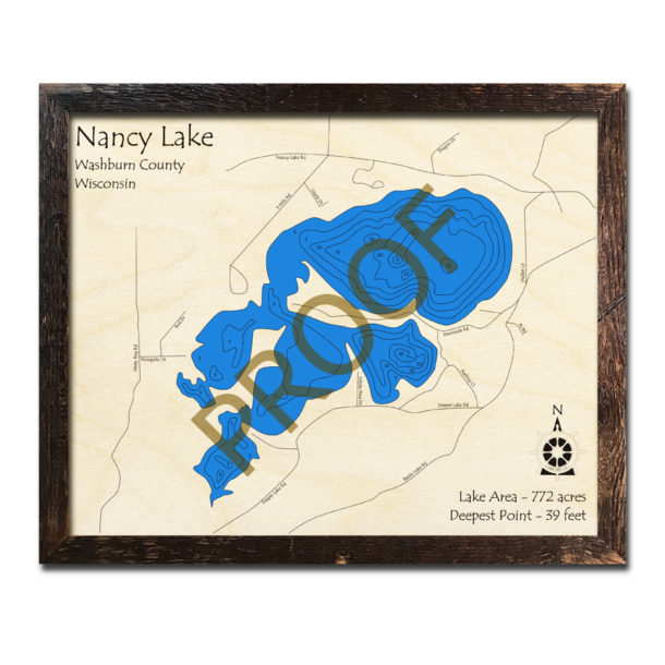 Nancy Lake, WI Wood Map | 3D Nautical Wood Charts