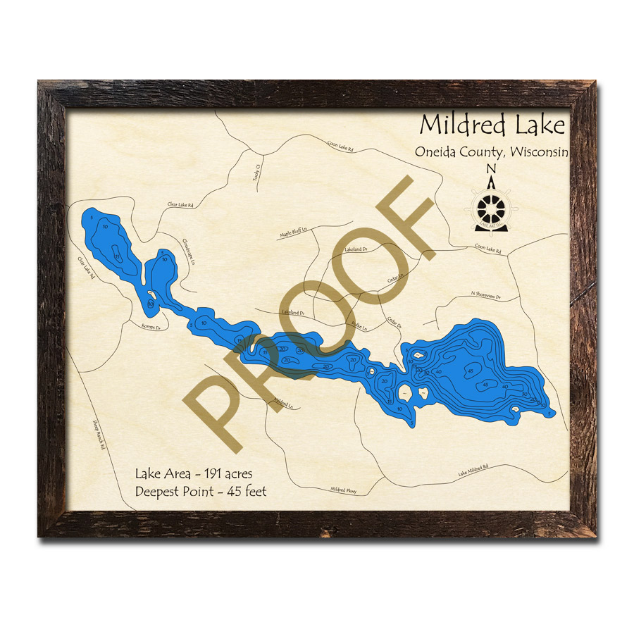 Mildred Lake, WI Wood Map | 3D Nautical Wood Charts