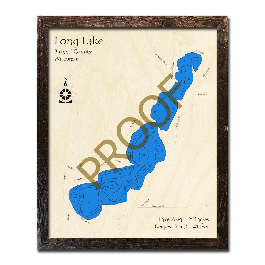 Long Lake, WI Wood Map | 3D Nautical Wood Charts