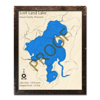 Lost Land Lake, WI Wood Map | 3D Nautical Wood Charts