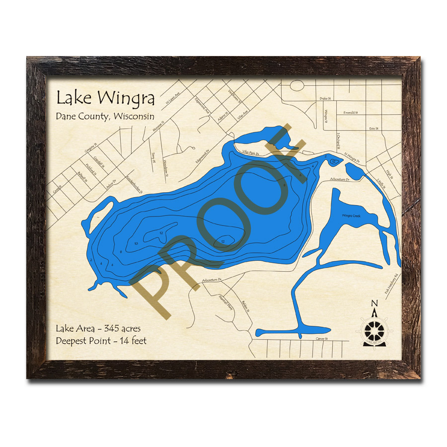 Lake Wingra, WI Wood Map | 3D Nautical Wood Charts