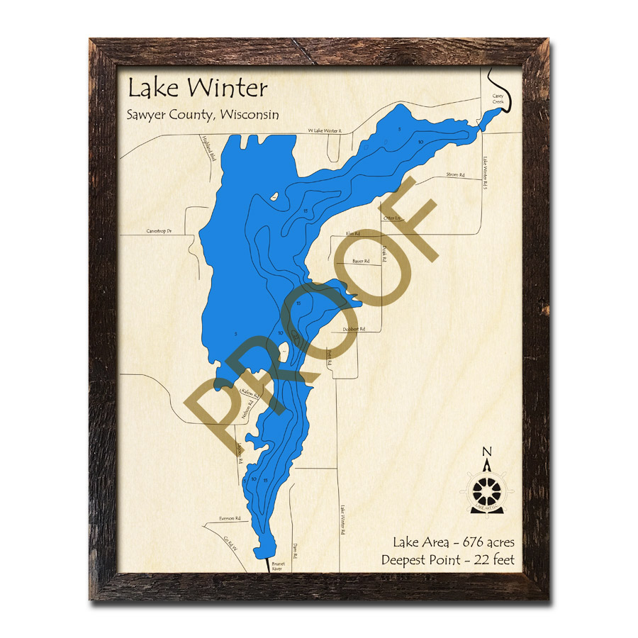 Lake Winter, WI Wood Map | 3D Nautical Wood Charts