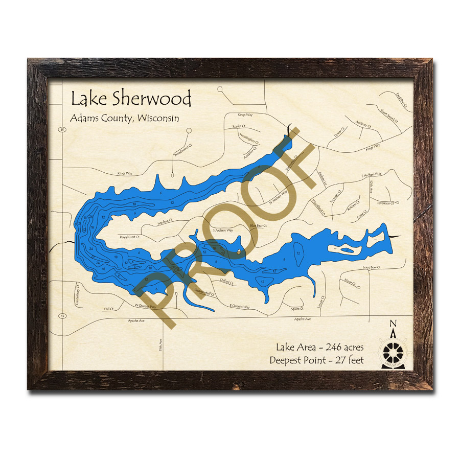 Lake Sherwood, WI Wood Map | 3D Nautical Wood Charts