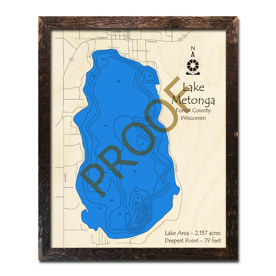 Lake Metonga, WI Wood Map | 3D Nautical Wood Charts