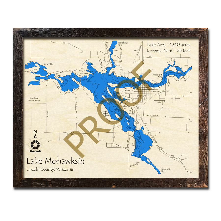 Lake Mohawksin, WI Wood Map | 3D Nautical Wood Charts