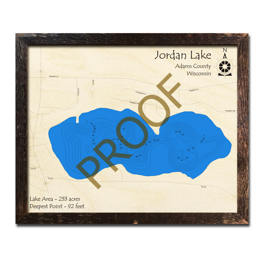 Jordan Lake, WI Wood Map | 3D Nautical Wood Charts