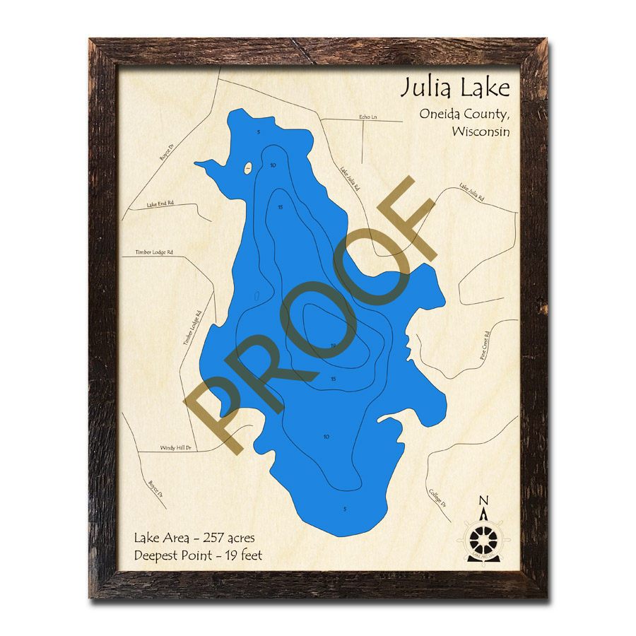 Julia Lake, WI Wood Map | 3D Nautical Wood Charts