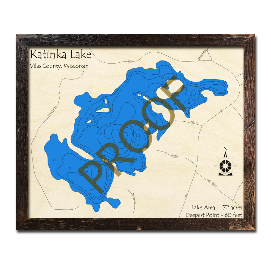 Katinka Lake, WI Wood Map | 3D Nautical Wood Charts