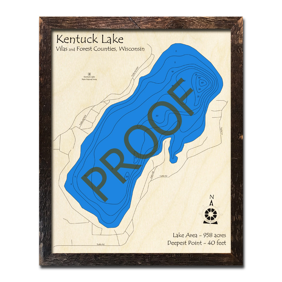 Kentuck Lake, WI Wood Map | 3D Nautical Wood Charts
