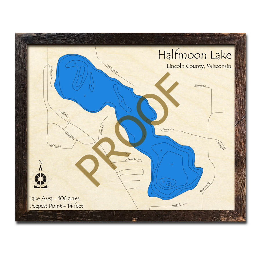 Hemlock Lake, WI Wood Map | 3D Nautical Wood Charts