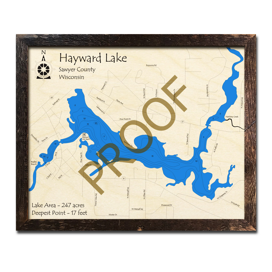 Hayward Lake, WI Wood Map | 3D Nautical Wood Charts