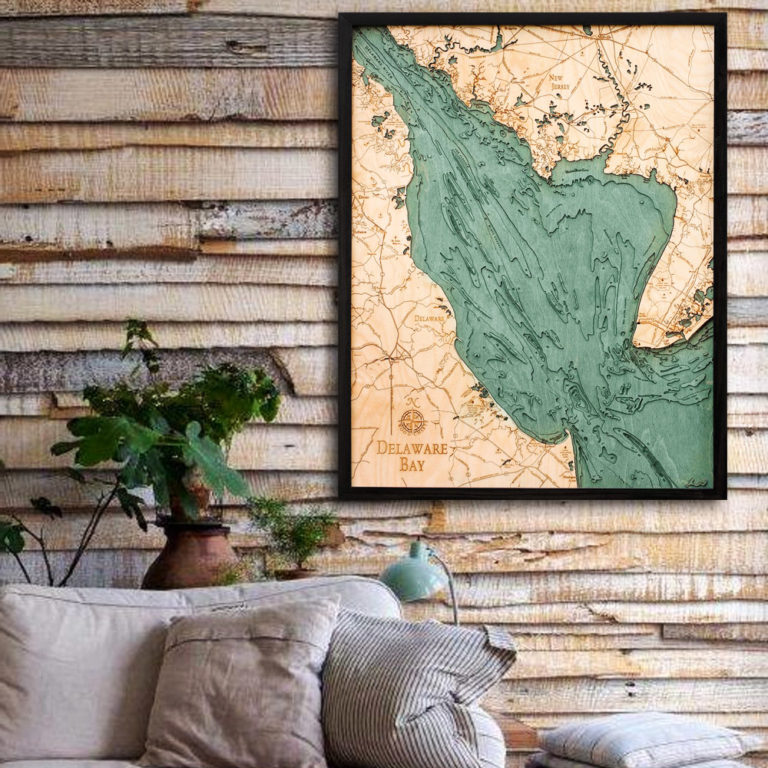 Delaware Bay Wood Map | 3D Topographic Wood Chart, 24.5" x 31"