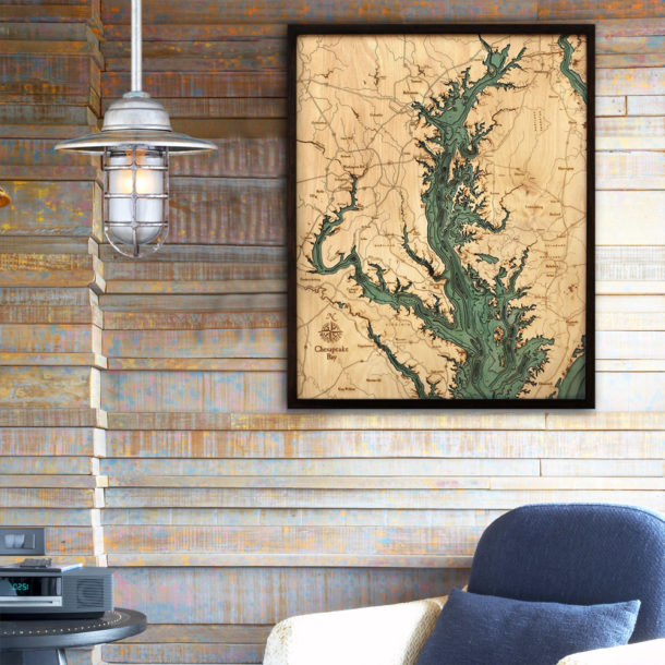 Chesapeake Bay 3D Wood Map | 3D Topographic Wood Chart