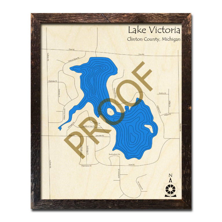 Lake Victoria, MI 3D Wood Map | Laser-etched Nautical Decor