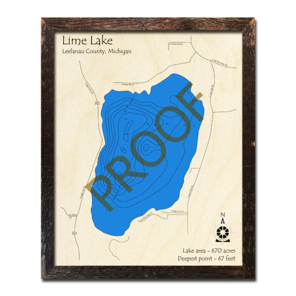 Lime Lake, MI 3D Wood Map | Laser-etched Nautical Decor