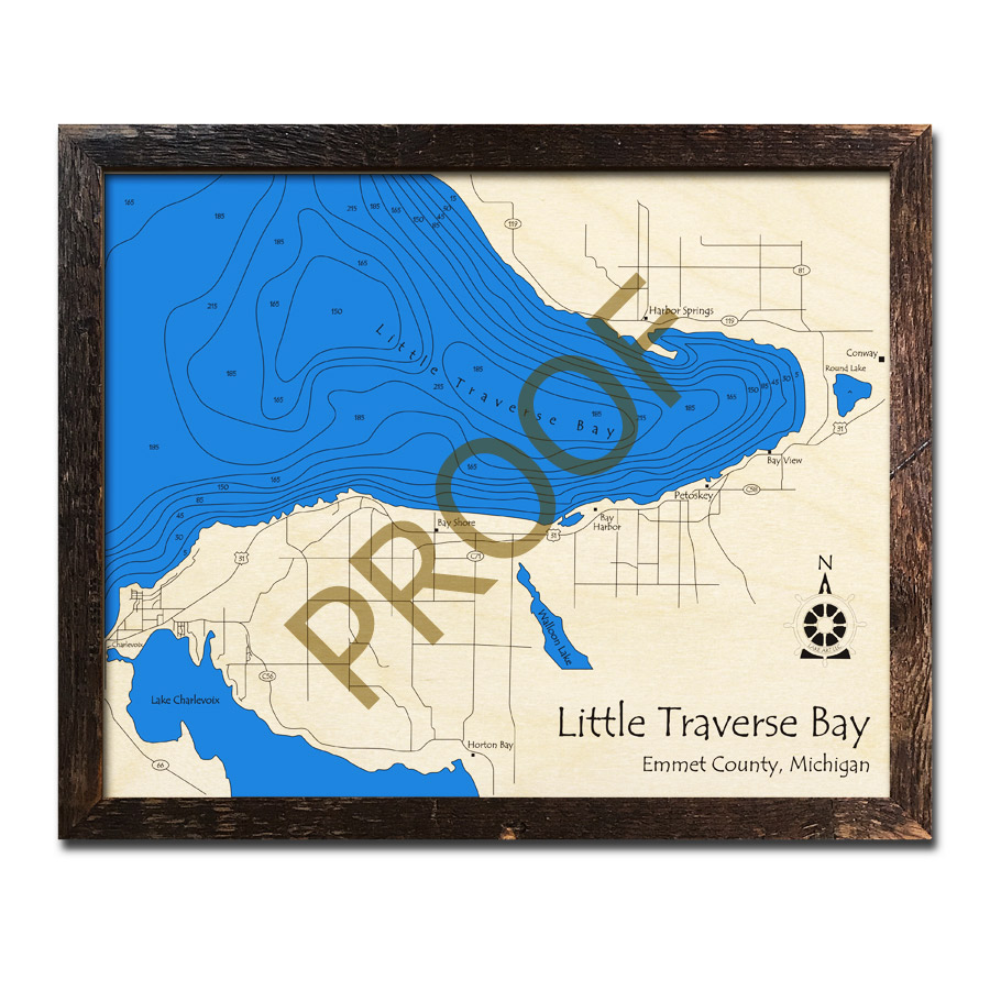 Little Traverse Bay - Lake Michigan, MI 3D Wood Map | Laser-etched ...