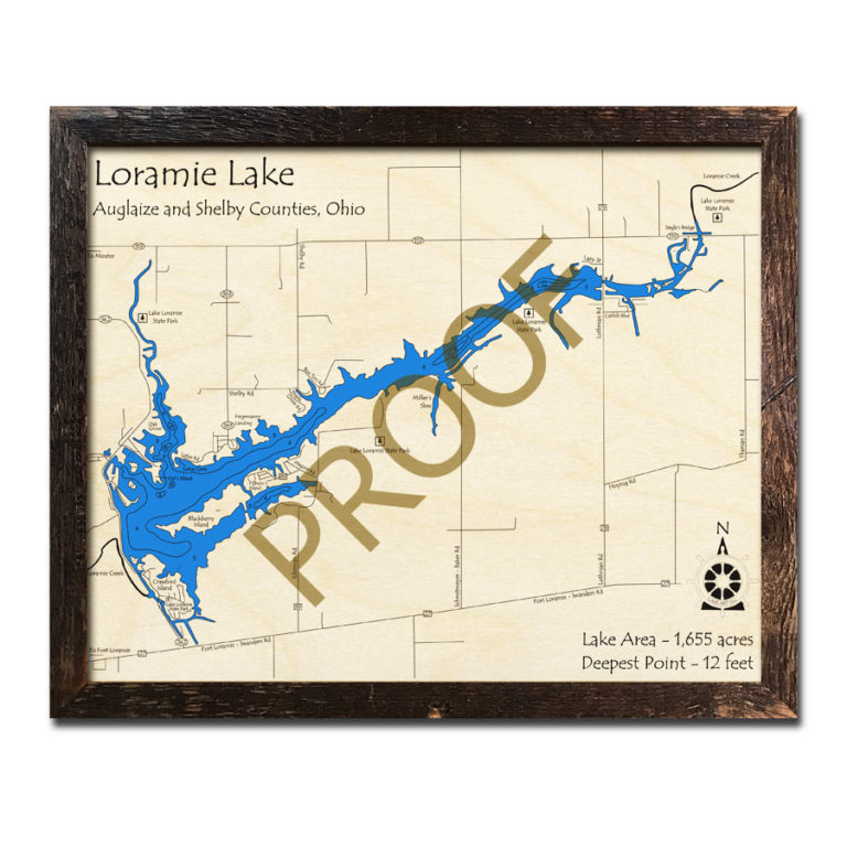 Loramie Lake, OH 3D Wood Map | Laser-etched Nautical Decor