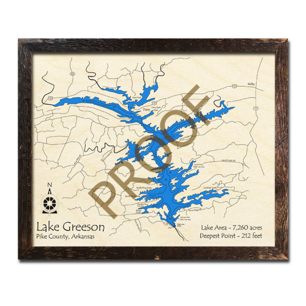 Lake Greeson, AR 3D Wood Map | Laser-etched Nautical Decor