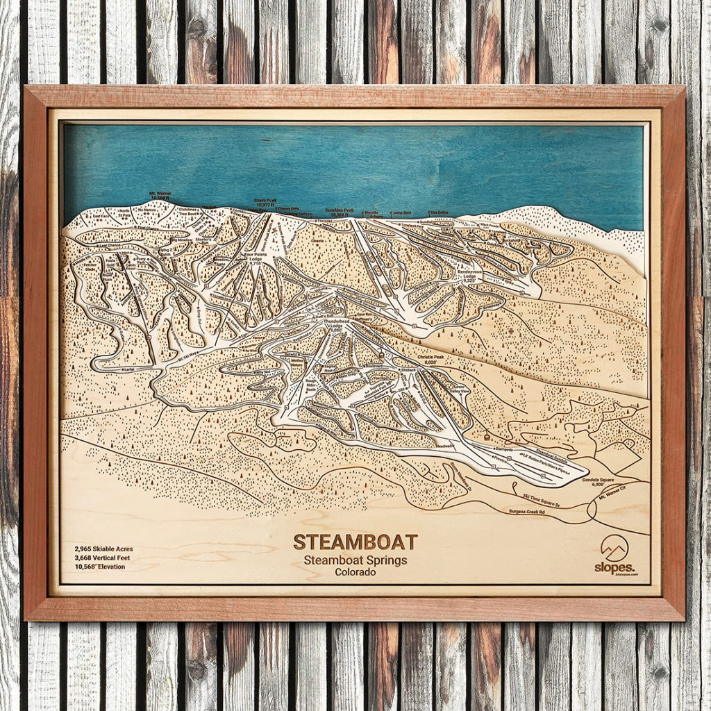 Steamboat Mountain 3D Ski Trail Map Art | Wooden Ski Map - Skiing Decor