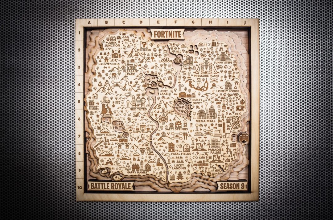 FORTNITE SEASON 9 Wooden Map | FORTNITE Battle Royale 3D Wall Art