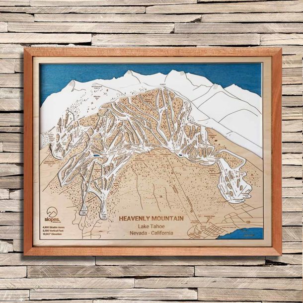 Heavenly Mountain 3D Ski Trail Map Art | Wooden Ski Map - Skiing Decor