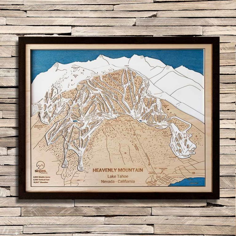 Heavenly Mountain 3D Ski Trail Map Art | Wooden Ski Map - Skiing Decor