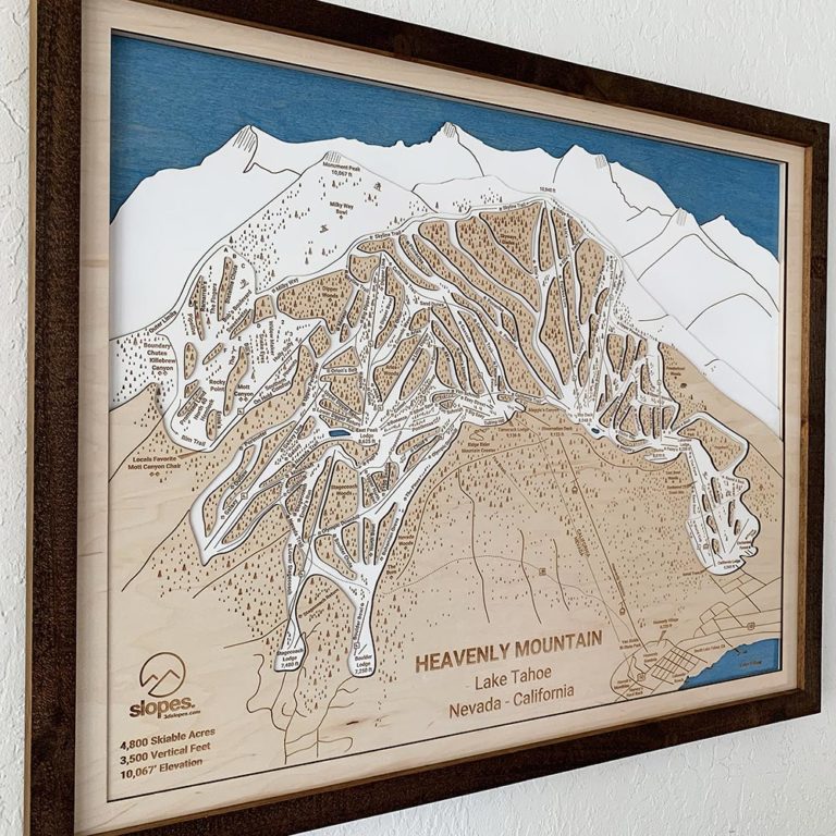 Heavenly Mountain 3D Ski Trail Map Art | Wooden Ski Map - Skiing Decor