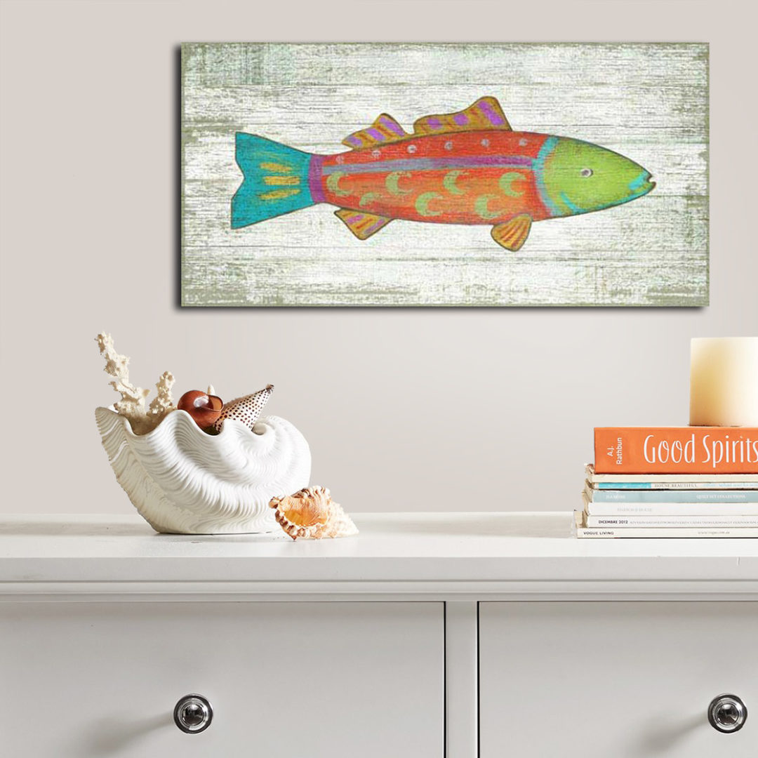 Wooden Funky Fish Nautical Sign | Beach House Coastal Decor 11" x 22"