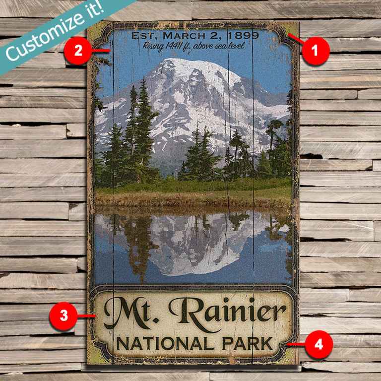 Mt. Ranier National Park Wooden Sign | National Park Art Printed on Wood