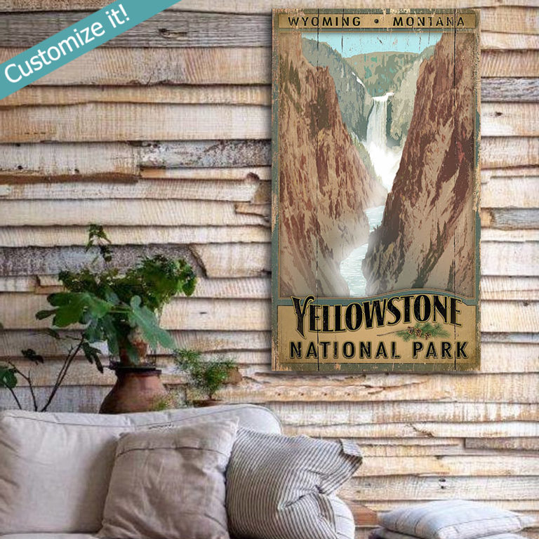 Yellowstone Vintage Sign | Personalized Cabin Decor | National Park Art ...