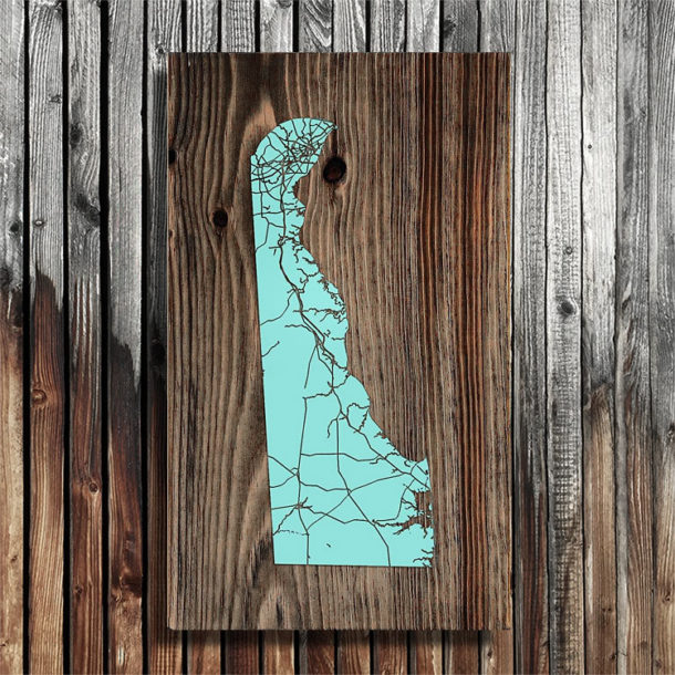 State of Delaware Wooden Map | Burnt Laser Carved Wall Art