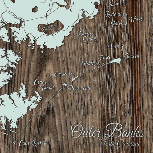 Outer Banks NC Wooden Map | OBX Burnt Laser Carved Wall Art