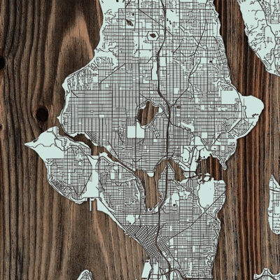 Seattle Washington Wooden Map | Burnt Laser Carved Wall Art
