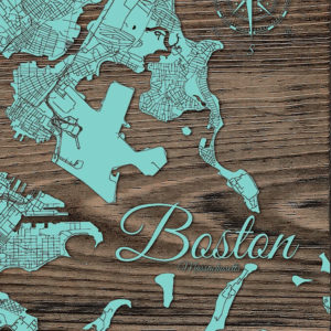 Boston Massachusetts Street Map | Burnt Wooden Map | Laser Carved Wall Art