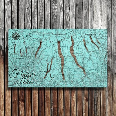 Finger Lakes NY Burnt Wooden Map | Laser Carved Wood Map