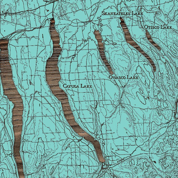 Finger Lakes NY Burnt Wooden Map | Laser Carved Wood Map