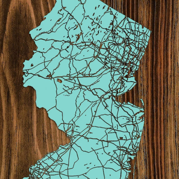 State of New Jersey Laser-Burnt Wood Map | State of NJ Map Engraved ...