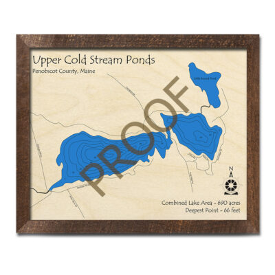 Upper Cold Stream Ponds, Maine 3D Wood Map | Laser-etched Nautical Decor