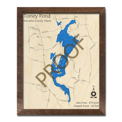 Torsey Pond, Maine 3D Wood Map | Laser-etched Nautical Decor