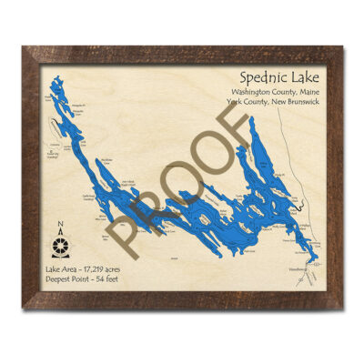 Spednic Lake, Maine 3D Wood Map | Laser-etched Nautical Decor