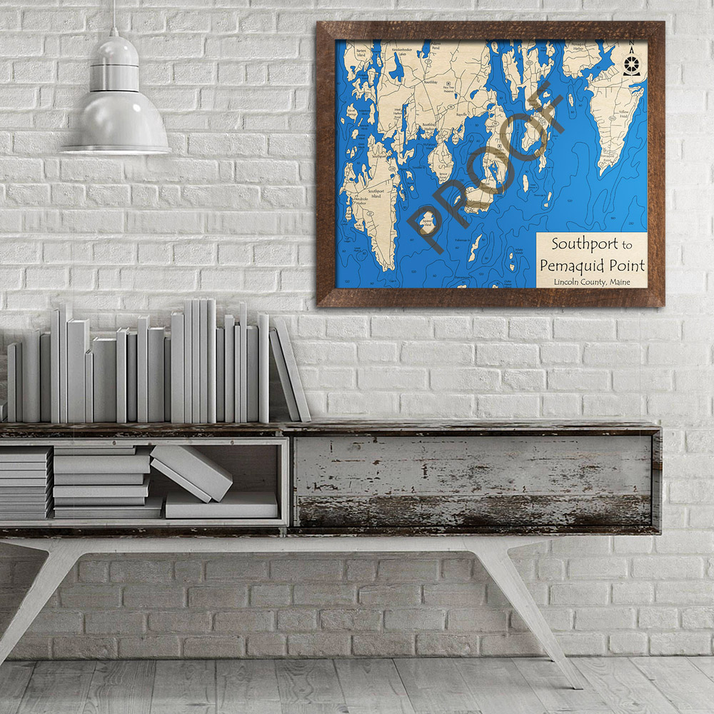 Coast of Maine (Southport to Pemaquid Pt) 3D Wood Map | Laser-etched ...