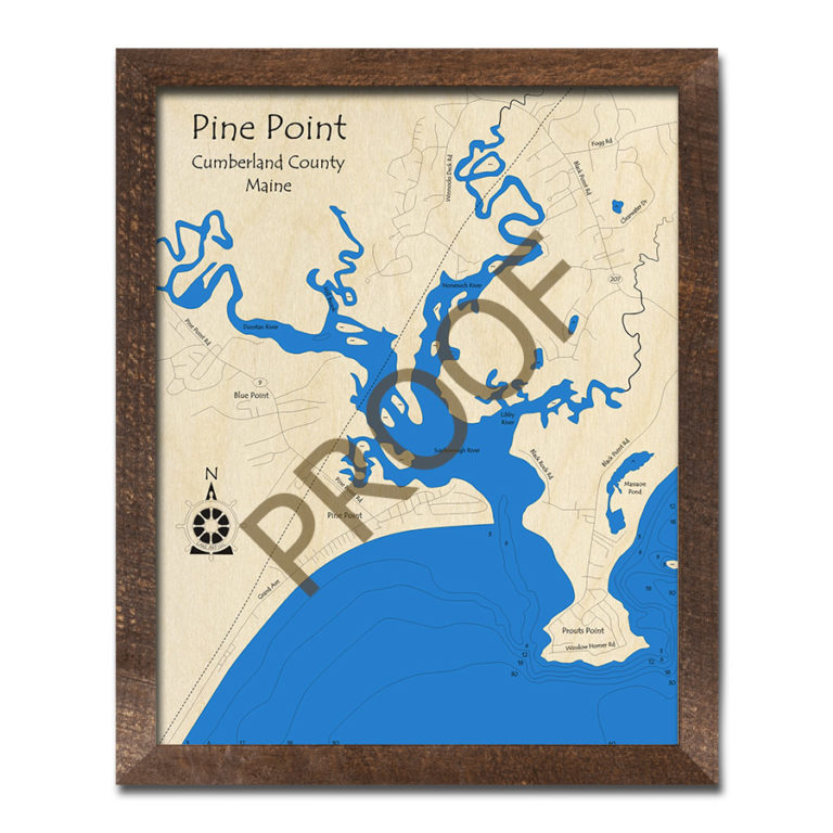 Pine Point - Prouts Neck, Maine 3D Wood Map | Laser-etched Nautical Decor