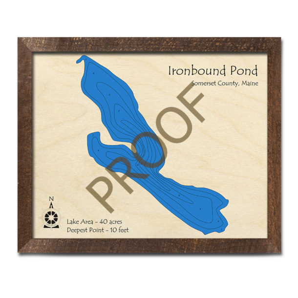 Ironbound Pond, Maine 3D Wood Map | Laser-etched Nautical Decor