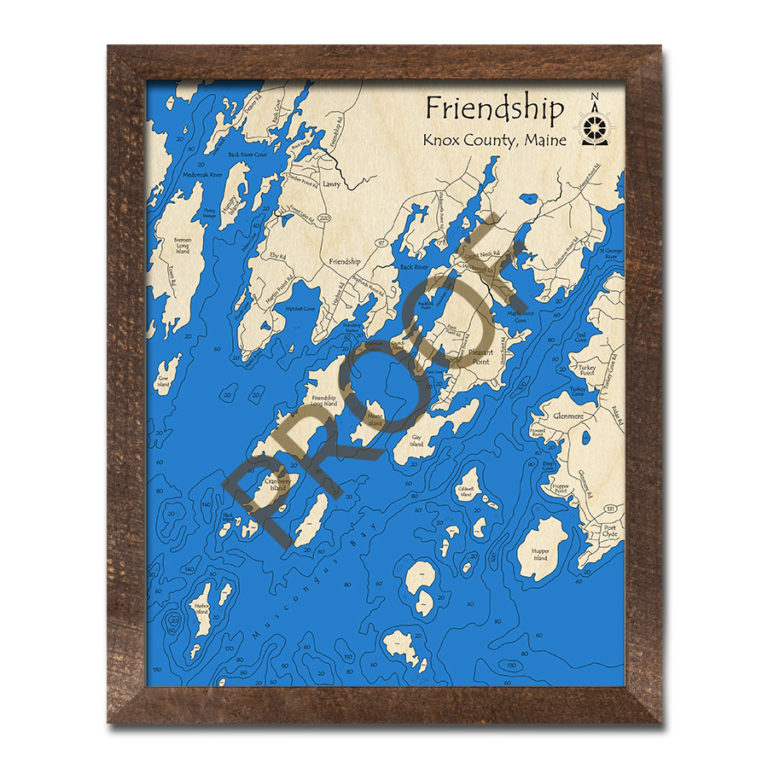 Friendship, Maine 3D Wood Map | Laser-etched Nautical Decor