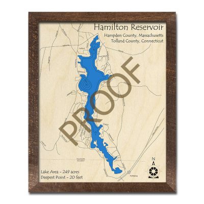 Hamilton Reservoir, MA 3D Wood Map | Laser-etched Nautical Decor