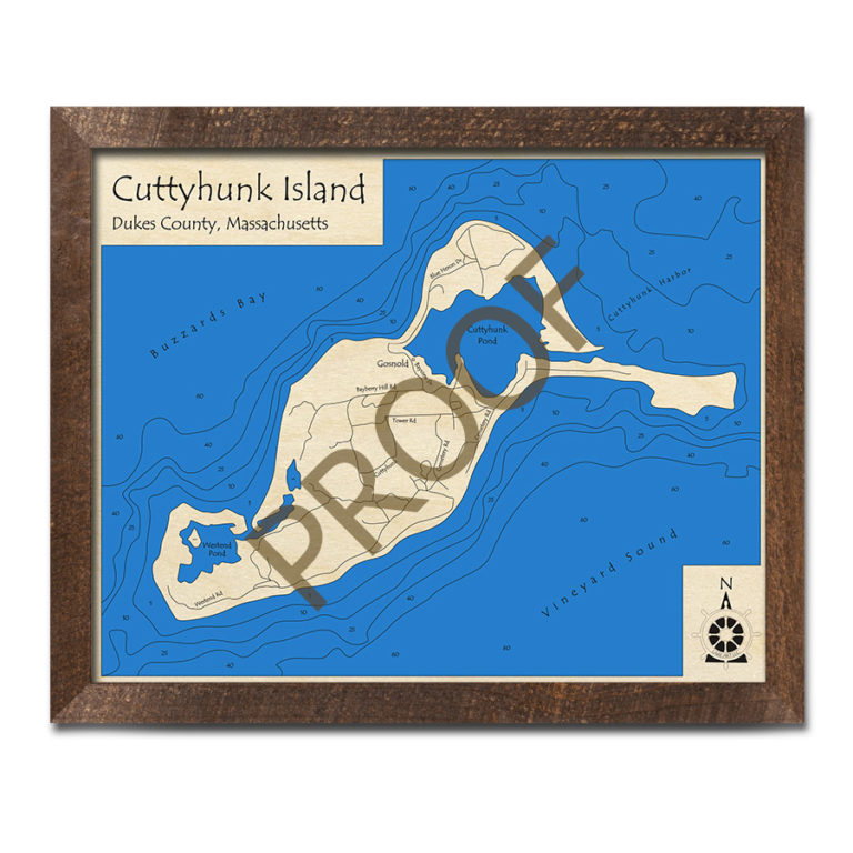 Cuttyhunk Island, MA 3D Wood Map | Laser-etched Nautical Decor