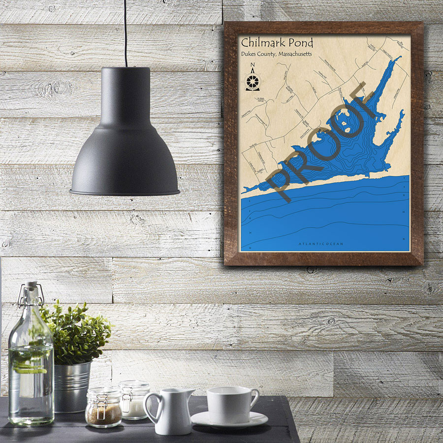 Chilmark Pond - Martha's Vineyard, MA 3D Wood Map | Laser-etched ...